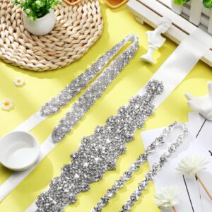 Jecery 3 Pieces Rhinestone Bridal Wedding Sash Belts Handmade Crystal Bridesmaid Sash for Formal Evening Dress Belts (White)