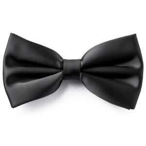 adam young men's black bow tie pre-tied style formal satin classic bowtie for tuxedo faux silk (large, black)