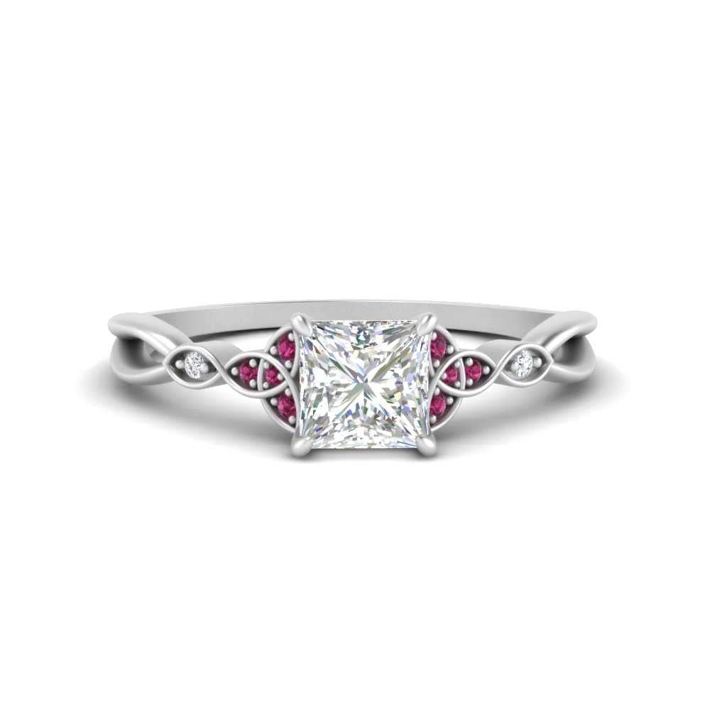 55Carat Celtic Knot Split Diamond Ring 925 sterling silver Created Pink Sapphire Princess shape Pink color Petite Engagement Rings pave Setting in Size 6 Party Wear Daily Wear Ornament