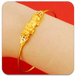 PEAS 18K Gold Plated Jewelry Feng Shui Pi Xiu Bracelet Adjustable Cuff Bracelet