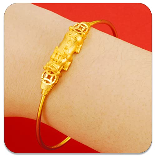 PEAS 18K Gold Plated Jewelry Feng Shui Pi Xiu Bracelet Adjustable Cuff Bracelet