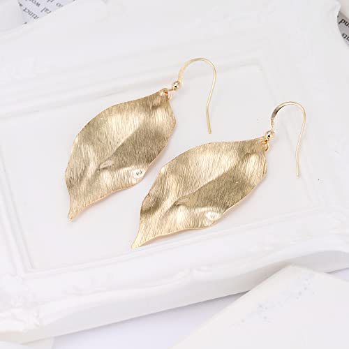 Bohemian 18K Gold Leaves Leaf Chandelier Lightweight long Dangle Drop Statement Earrings for Women(Small Leaf - Gold)