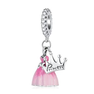 dress & crown pendant charm 925 sterling silver charm fits for pandora bracelet