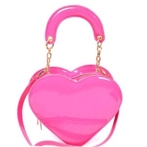 trendeology womens girls cute lovely faux leather heart shape crossbody bag purse handbag pink