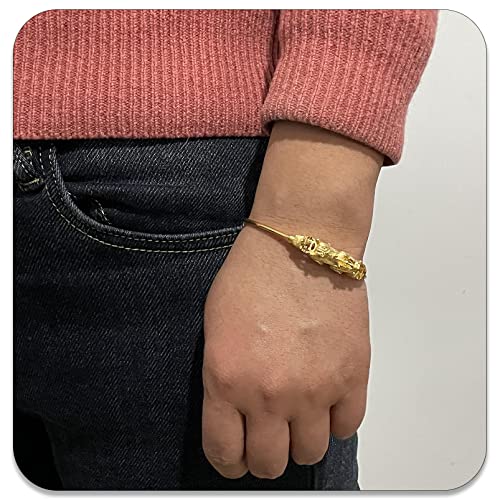 PEAS 18K Gold Plated Jewelry Feng Shui Pi Xiu Bracelet Adjustable Cuff Bracelet