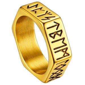 chainshouse gold band rings male rotating fidget thumb rings retro viking runes talisman woman stacking bands 7mm size 8