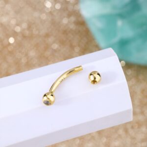 COCHARM 14K Gold Short Belly Button Rings 14G 8mm Real Gold Cute Upper Belly Piercing Rings Solid Gold 14K Navel Rings Navel Piercing Jewelry