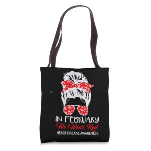 february wear red heart disease survivor awareness graphic tote bag