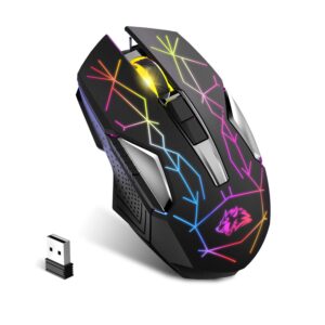 felicon wireless gaming mouse, rechargeable silent click adjustable dpi optical computer mice, 2.4ghz wireless mouse with colorful led backlit for windows/mac/linux/pc/laptop(star black)