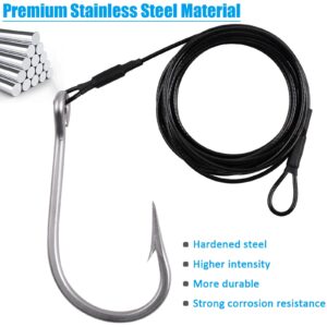 JSHANMEI Fishing Shark Rigs Surf Fishing Stainless Steel Cable Leader Wire with Tuna Shark Hooks Saltwater Fishing Deep Sea Hooks Big Fish Shark Leader Rig 6/0 2PCS