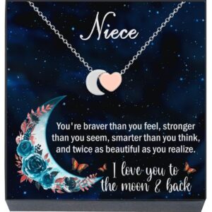 Niece Necklace, I Love You to The Moon and Back Heart & Moon Pendant Necklace, Sentimental Niece Jewelry Gifts Gifts from Aunt/Uncle, Metal, No Gemstone