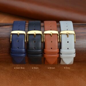 ANNEFIT Calfskin Leather Watch Straps 20mm, Thin Elegant Replacement Watch Band with Gold Buckle (Grey)