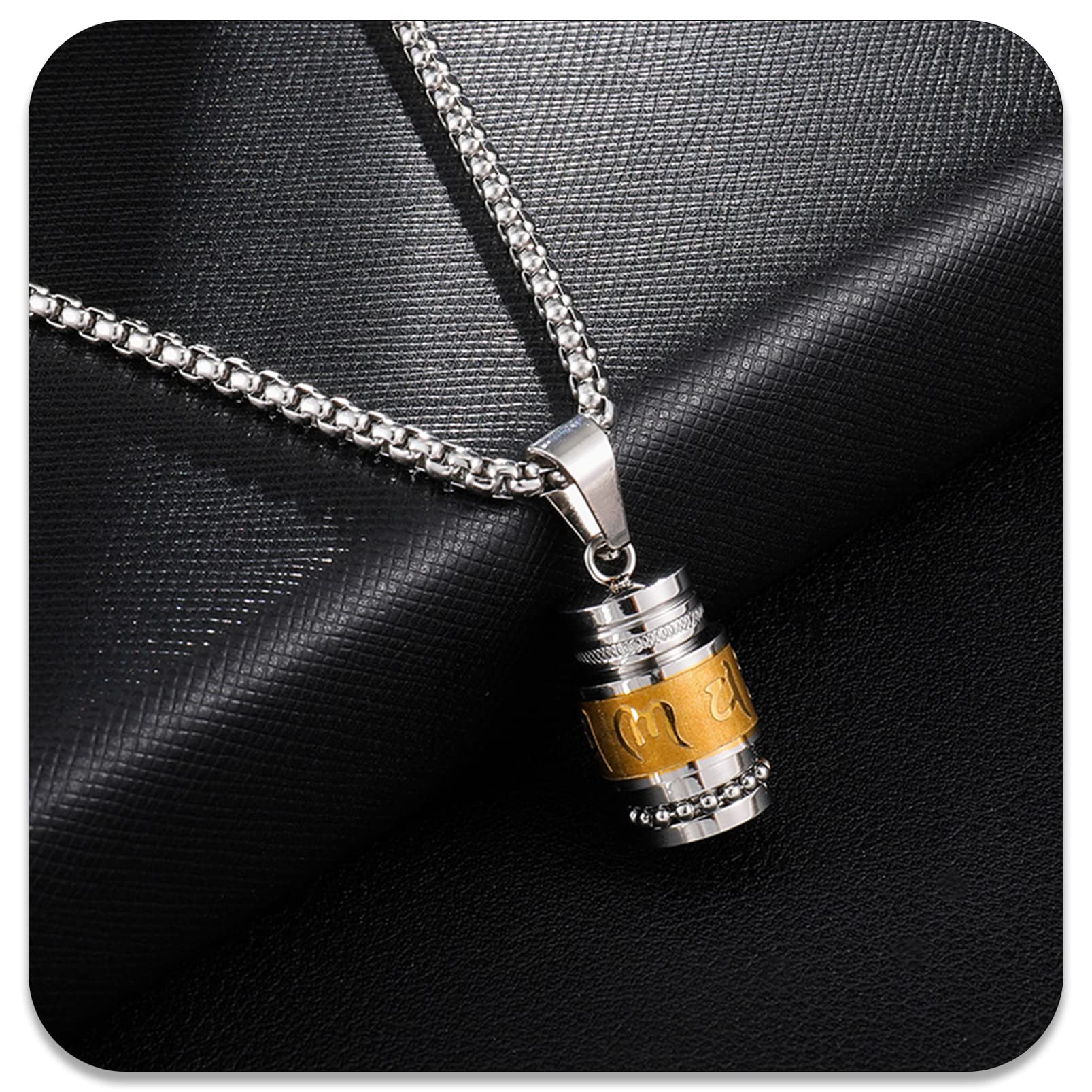 PEAS Fashion Titanium Steel Pill Locket Necklace Prayer Wheel Pendant Necklace