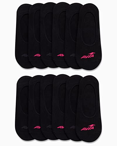 Avia Women's Cushioned No Show Socks (12 Pack), Size 4-9, Pure Black