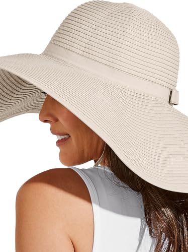 Coolibar UPF 50+ Women's COMPACT in A SNAP!? Shelby Shapeable Poolside Hat - Sun Protective (One Size- Tan Convertible Roll w/Snap)