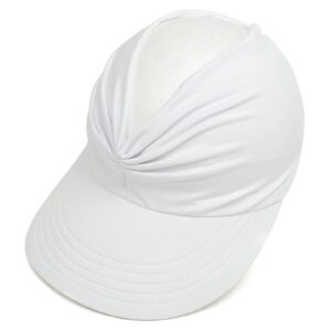 Muryobao Womens Sun Visor Hat Wide Brim Summer UPF 50+ UV Protection Beach Sport Cap White