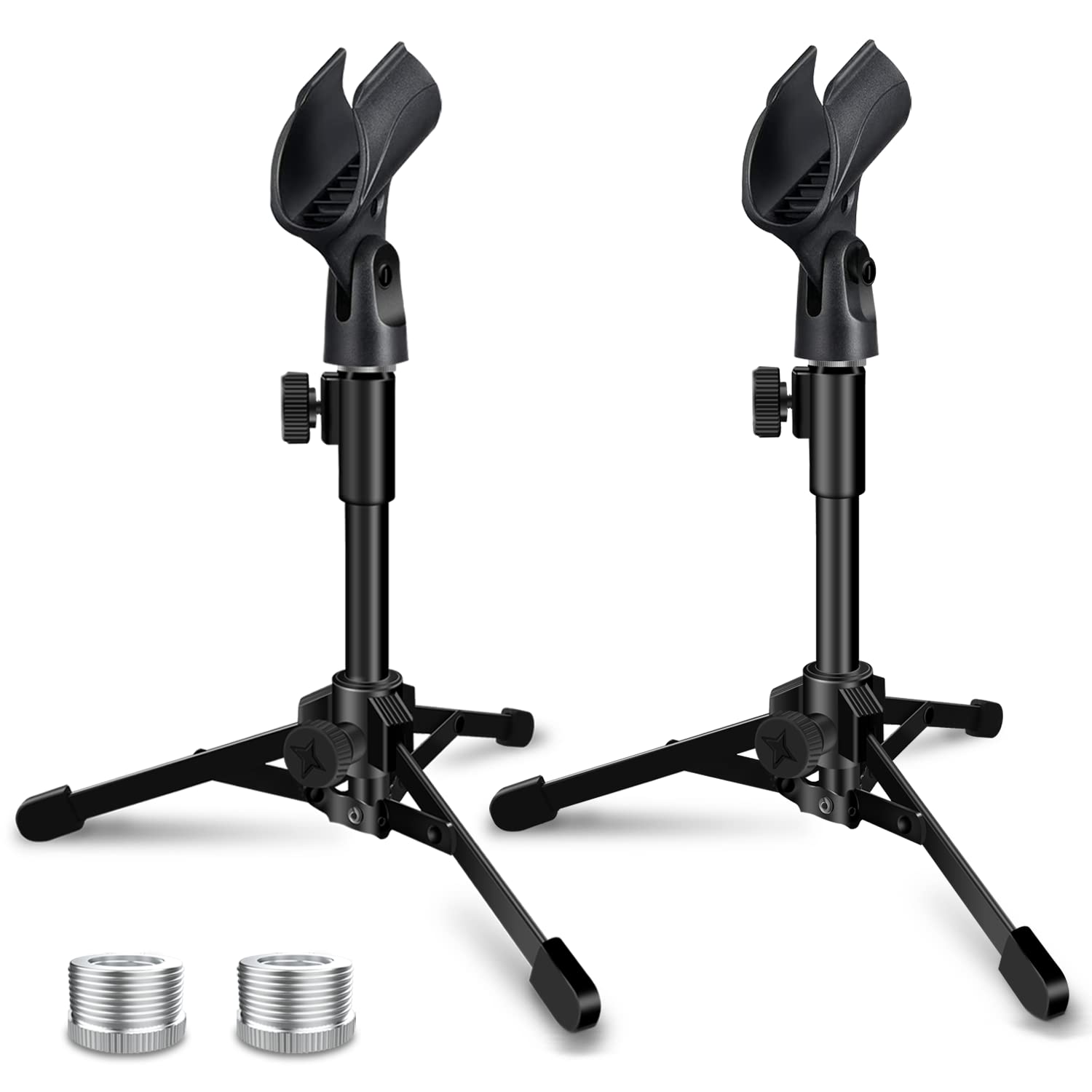 Mictop 2 Pack Desktop Mic Stand, Portable Foldable Tripod with Mic Clip Holder, Adjustable Microphone Stand For Dynamic Microphone.