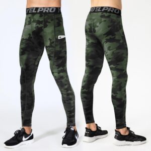 Yuerlian 1 Pack Men's Compression Pants Running Tights Workout Leggings Cool Dry Yoga Gym Pants with Pocket Camo Green