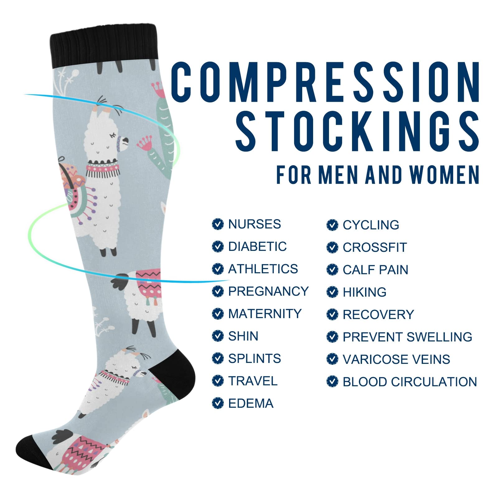 xigua Cartoon Llama Compression Socks for Women & Men Circulation-Best for Running,Nurse,Travel,Cycling