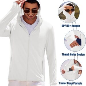 COOFANDY Mens UPF 50+ Cooling Hooded Jacket Long Sleeve Zip Up Shirts Fishing Shirts with Pockets White