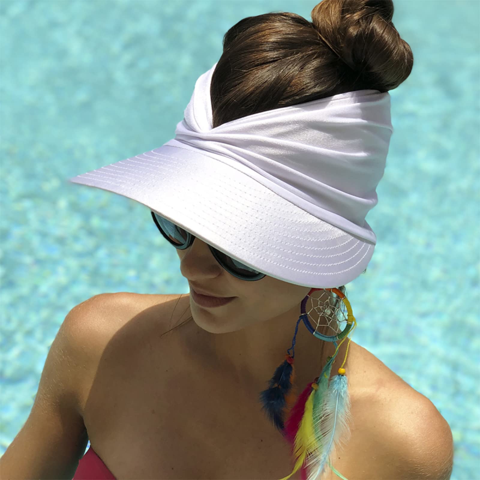 Muryobao Womens Sun Visor Hat Wide Brim Summer UPF 50+ UV Protection Beach Sport Cap White