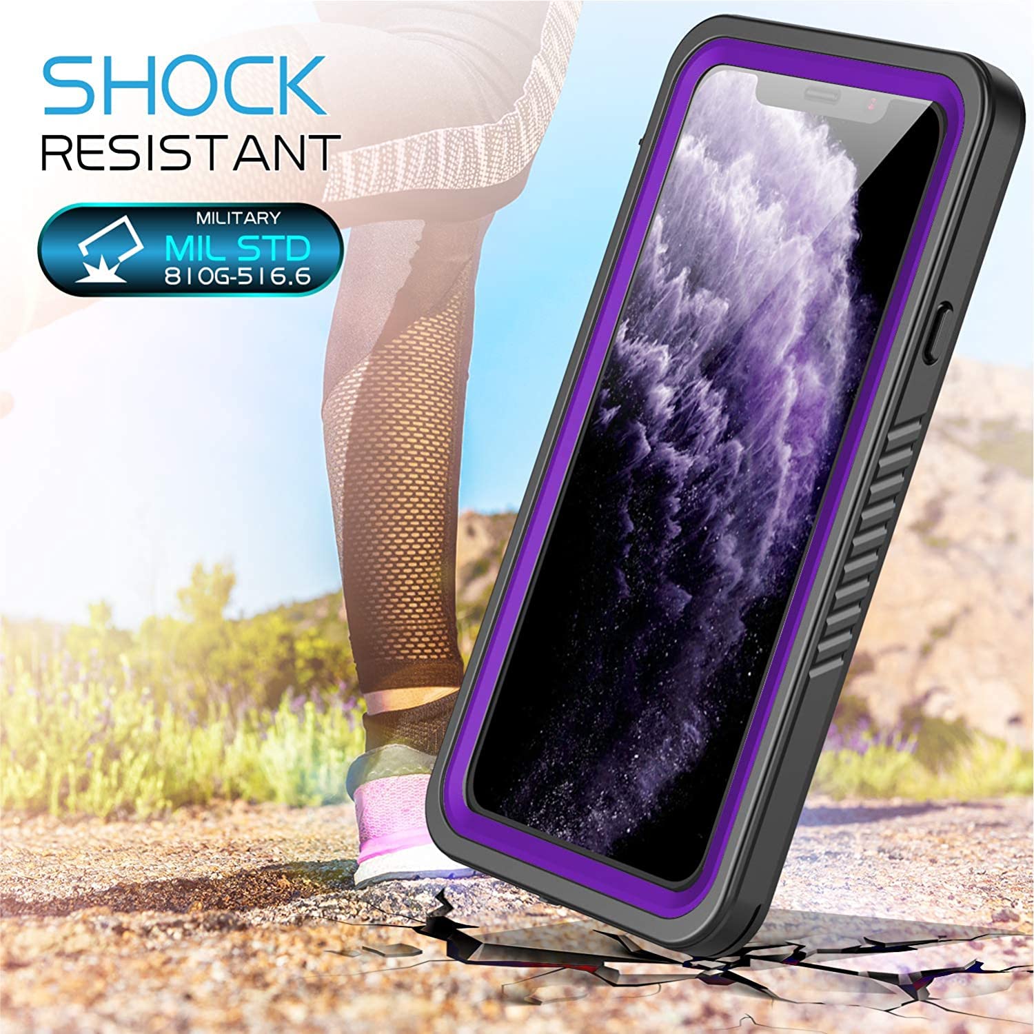 VAPESOON Compatible with iPhone 11 Waterproof Case, Built-in Screen Protector Full-Body Rugged Bumper Sealed Cover Shockproof Dustproof Waterproof Case for iPhone 11 6.1 inch (Purple/Clear)