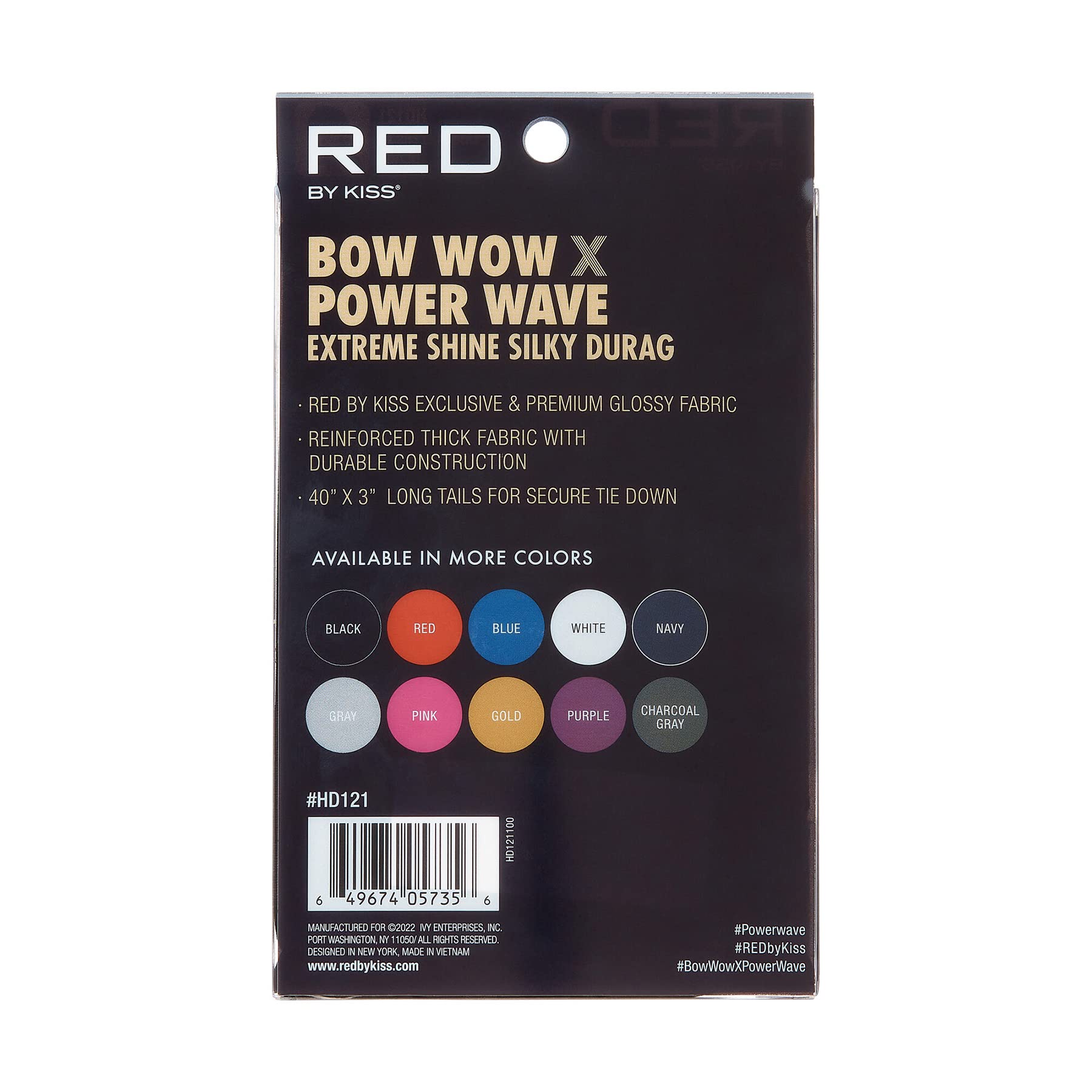 RED by Kiss Bow Wow Extreme Shine Silky Durag - Breathable, Long Tail Doo Rag for Maximum Wave Compression and Smooth Wide Straps (Black)