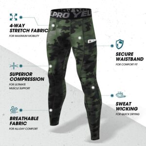 Yuerlian 1 Pack Men's Compression Pants Running Tights Workout Leggings Cool Dry Yoga Gym Pants with Pocket Camo Green