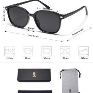 SOJOS Trendy Square Polarized Sunglasses for Women Men Classic Retro UV Protection Unisex Sunnies SJ2171 with Black Frame/Grey Lens