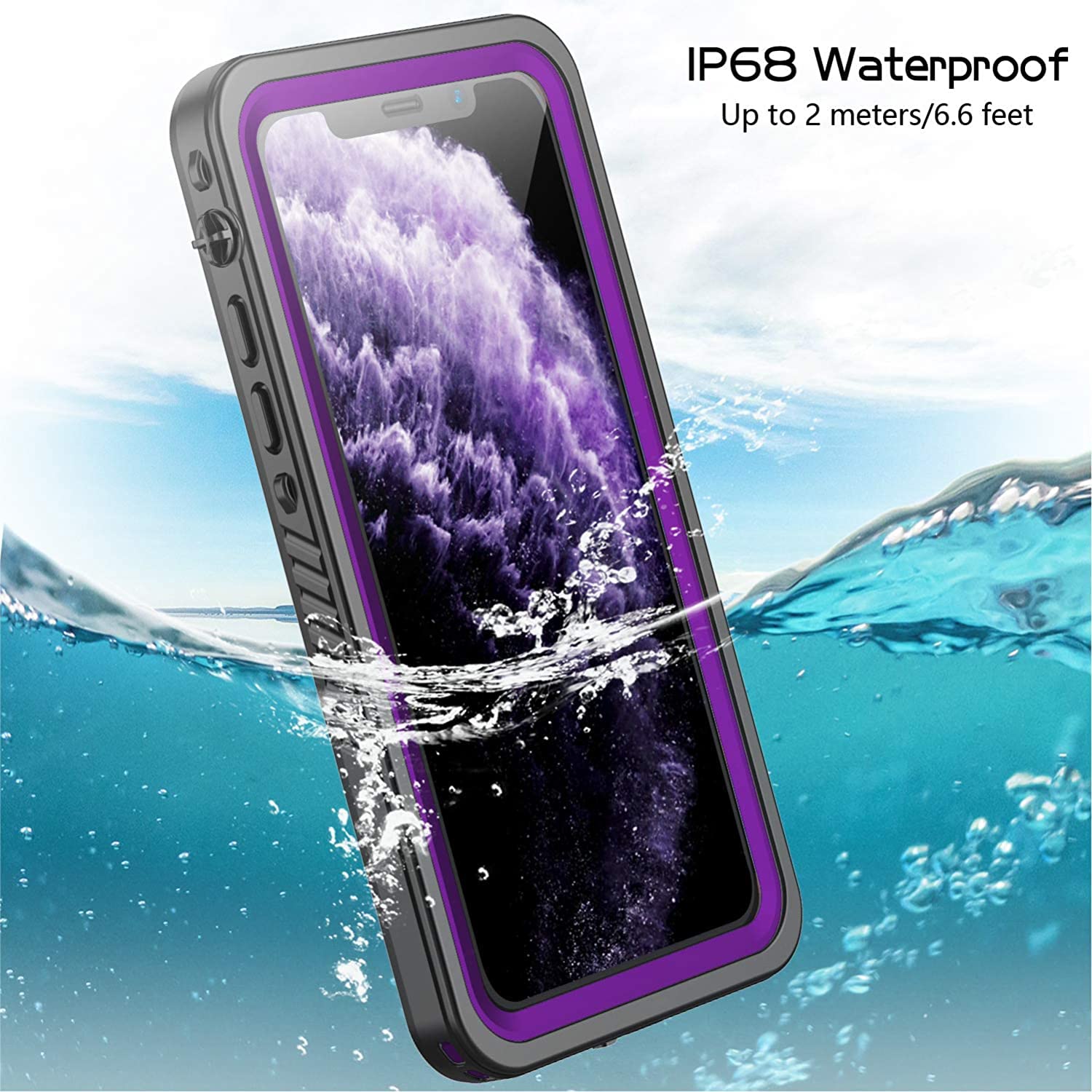 VAPESOON Compatible with iPhone 11 Waterproof Case, Built-in Screen Protector Full-Body Rugged Bumper Sealed Cover Shockproof Dustproof Waterproof Case for iPhone 11 6.1 inch (Purple/Clear)