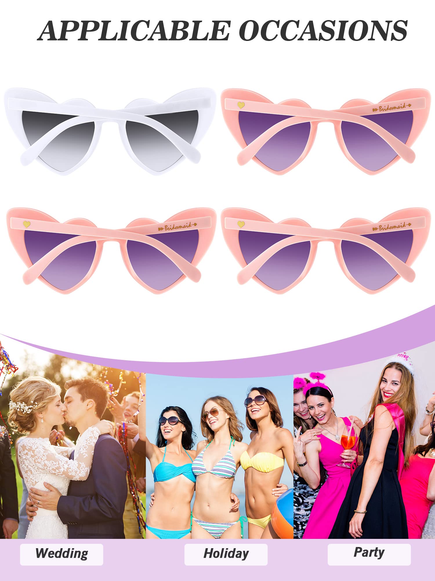 15 Pairs Bachelorette Sunglasses Heart Shaped Sunglasses Bridesmaid Bride Eyewear Bridesmaid Proposal Gifts For Wedding Party (White Gray, Pink Gray)