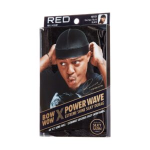 RED by Kiss Bow Wow Extreme Shine Silky Durag - Breathable, Long Tail Doo Rag for Maximum Wave Compression and Smooth Wide Straps (Black)