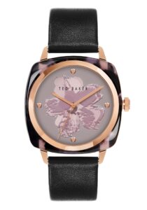 ted baker women's quartz leather strap, black, 20 casual watch (model: bkpels2019i), pink/black