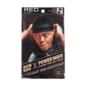 RED by Kiss Bow Wow Extreme Shine Silky Durag - Breathable, Long Tail Doo Rag for Maximum Wave Compression and Smooth Wide Straps (Black)