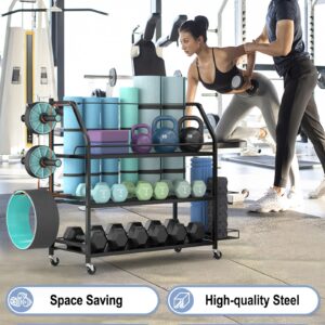 Staransun Yoga Mat Storage Rack, Home Gym Workout Accessories Organizer, Sporting Goods Storage with Baskets and Hooks, Yoga Mats, Dumbbell, Resistant Band, and other Workout Equipment Holder