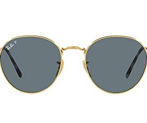 Ray-Ban RB3582 David Round Sunglasses, Gold/Dark Blue Polarized, 53 mm