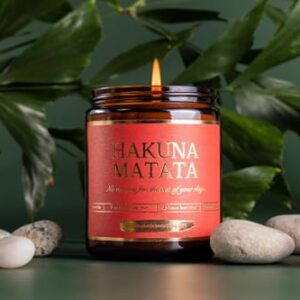 Hakuna Matata Lavender Soy Wax Candle (9oz) ; Disney Gifts for Women, Disney Collectibles, Disney Home Decor, Unique Friend Xmas Gift Idea, Adults Disney Candle Housewarming Gifts for Disney Lovers