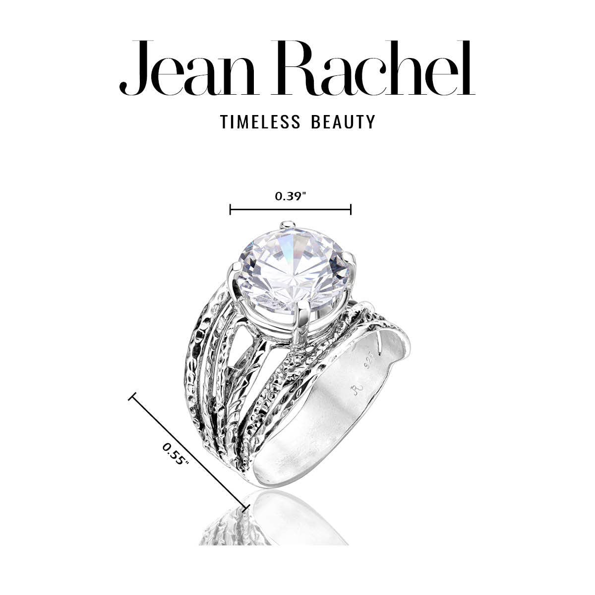 JEAN RACHEL JEWELRY 925 Sterling Silver Ring With A White Round Cubic Zirconia CZ Prong, Hypoallergenic, Nickel and Lead-free, Artisan Handcrafted Designer collection, Made In Israel