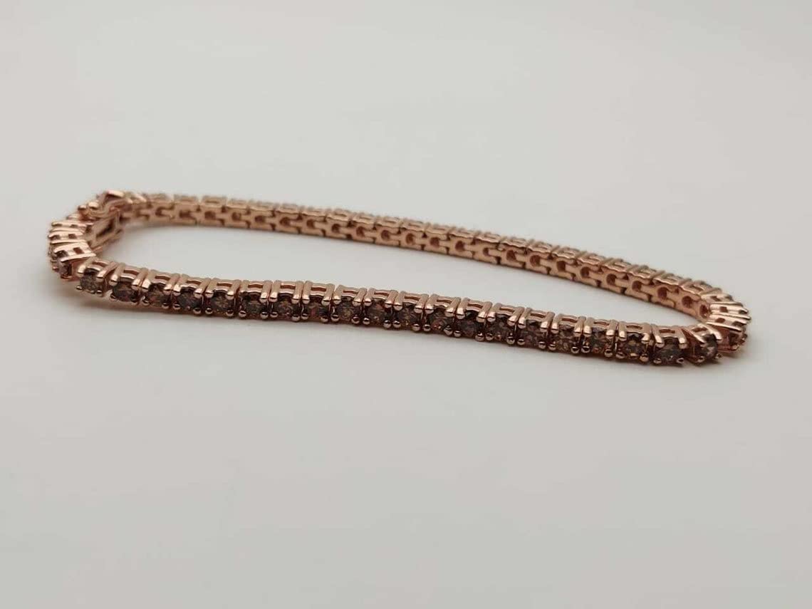 5.00 Ct Round Cut Chocolate Diamond Tennis Bracelet 14k Rose Gold Over All Size Available Brown