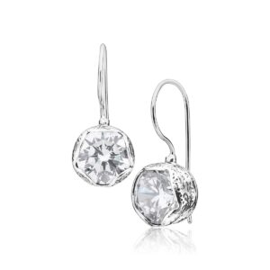 925 sterling silver earrings with 2 white round cubic zirconia, 10mm bezel, impressive bling effect hypoallergenic, nickel and lead-free, artisan handcrafted designer, french wire back, made in israel