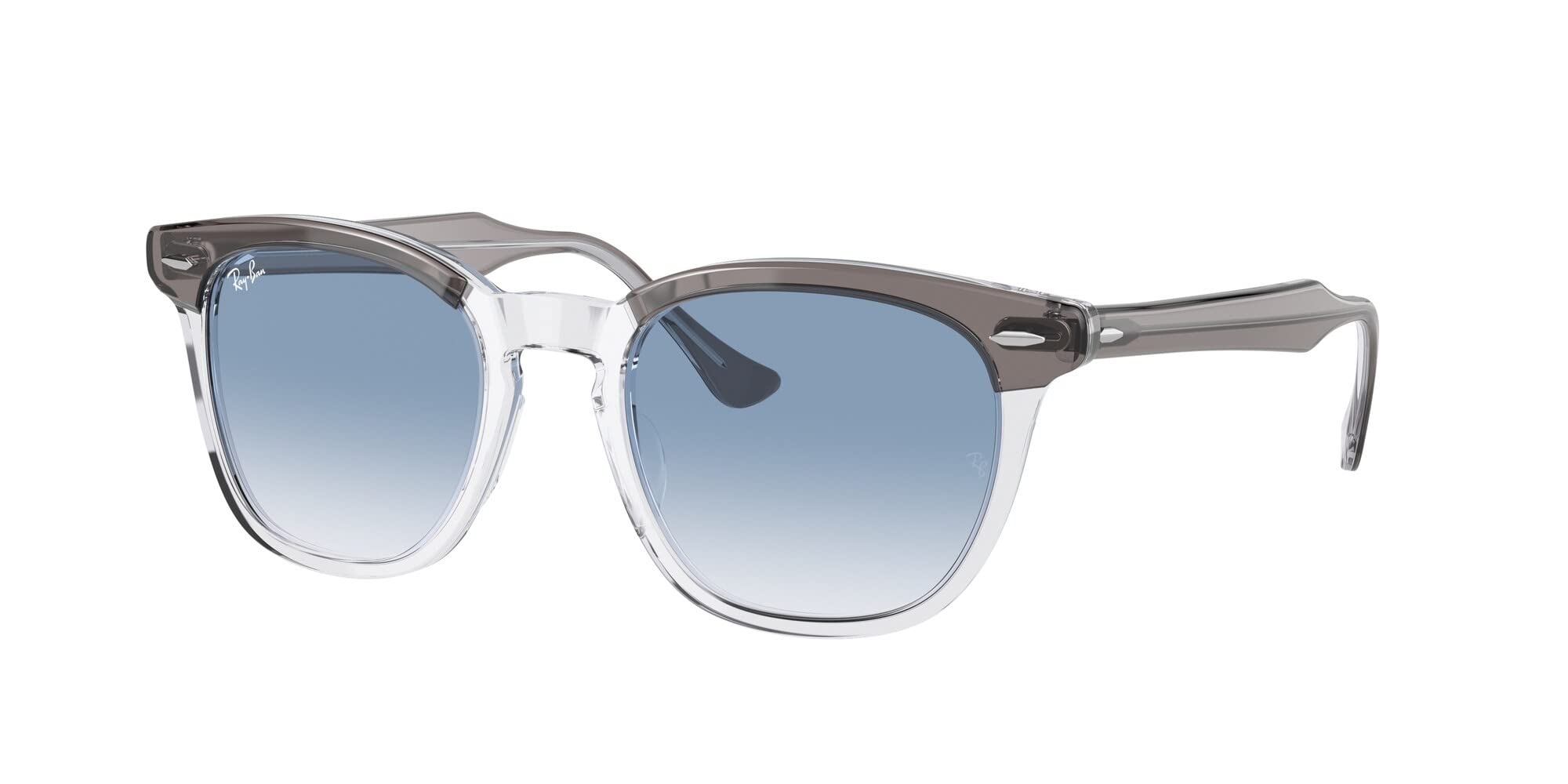 Ray-Ban RB2298F Hawkeye Low Bridge Fit Square Sunglasses, Grey On Transparent/Clear Gradient Blue, 54 mm