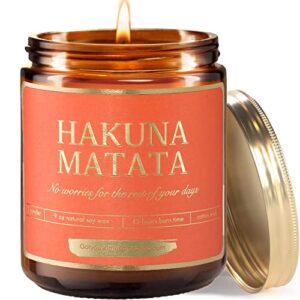 hakuna matata lavender soy wax candle (9oz) ; disney gifts for women, disney collectibles, disney home decor, unique friend xmas gift idea, adults disney candle housewarming gifts for disney lovers