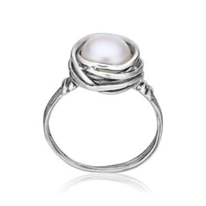 JEAN RACHEL JEWELRY 925 Sterling Silver Ring With a Fresh Water Pearl, Hypoallergenic, Nickel and Lead-free, Artisan Handcrafted Designer Collection, Made in Israel