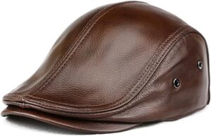 haeaul men's adjustable leather newsboy hat beret hat driving hunting fishing hat genuine leather ivy cap fashion beret hat flat cap. (brown)