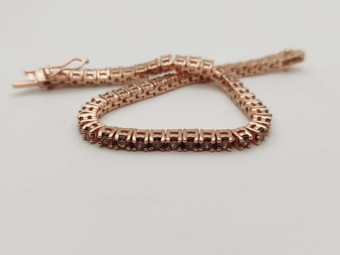 5.00 Ct Round Cut Chocolate Diamond Tennis Bracelet 14k Rose Gold Over All Size Available Brown