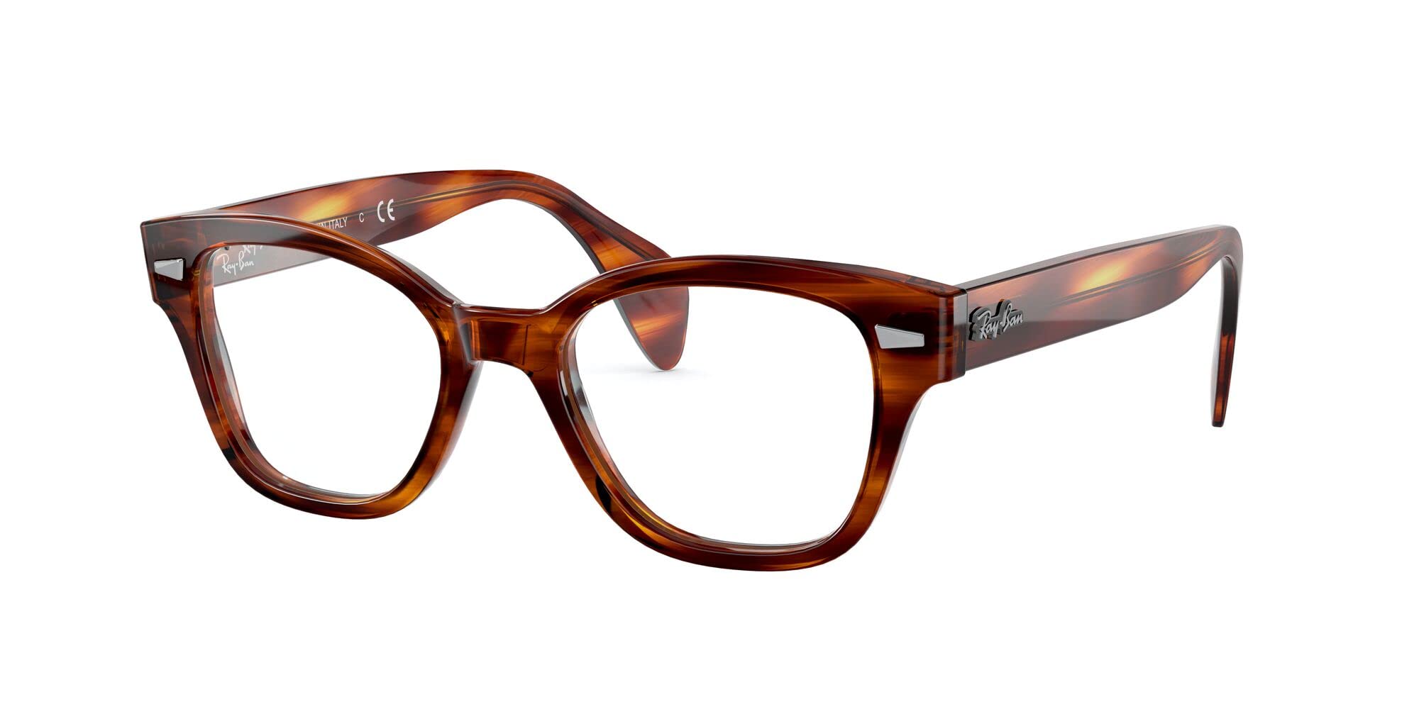 Ray-Ban RX0880 Square Prescription Eyewear Frames, Striped Havana/Demo Lens, 52 mm