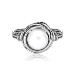 JEAN RACHEL JEWELRY 925 Sterling Silver Ring With a Fresh Water Pearl, Hypoallergenic, Nickel and Lead-free, Artisan Handcrafted Designer Collection, Made in Israel