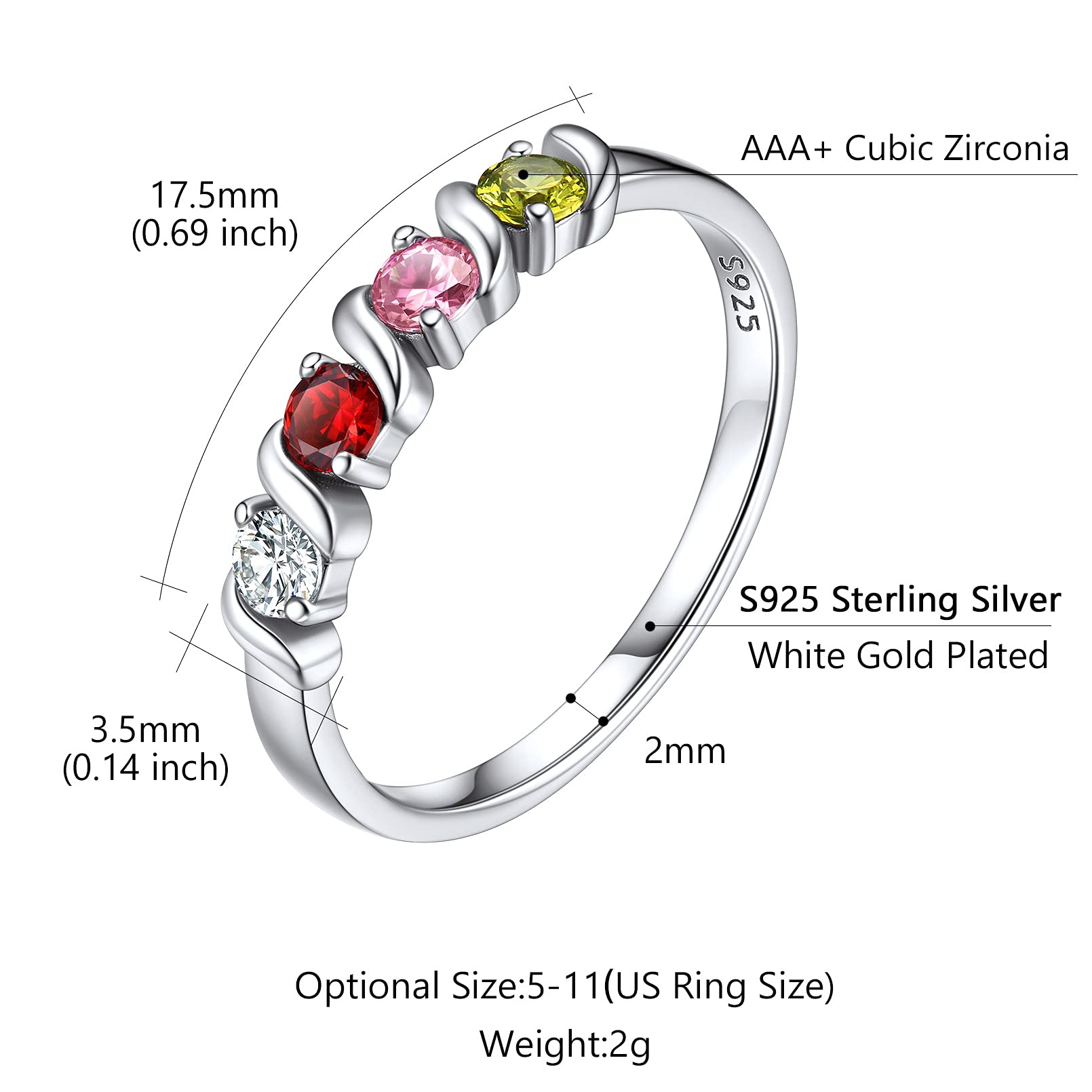 Custom4U Sterling Silver Personalized Mothers Rings Gifts for Mother’s Day with 4 Birthstones Custom Family Name Ring Jewelry for Women Mom Grandmother