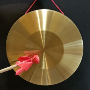 ruimimi gong instrument with 14.2 inch(36cm),chinese traditional percussion instrument brass gong with wooden mallet and red ribbon for home office celebration