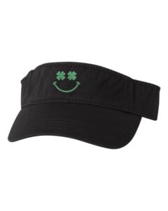 go all out one size black visor shamrock smiling face | positive, happy, smile embroidered visor dad hat